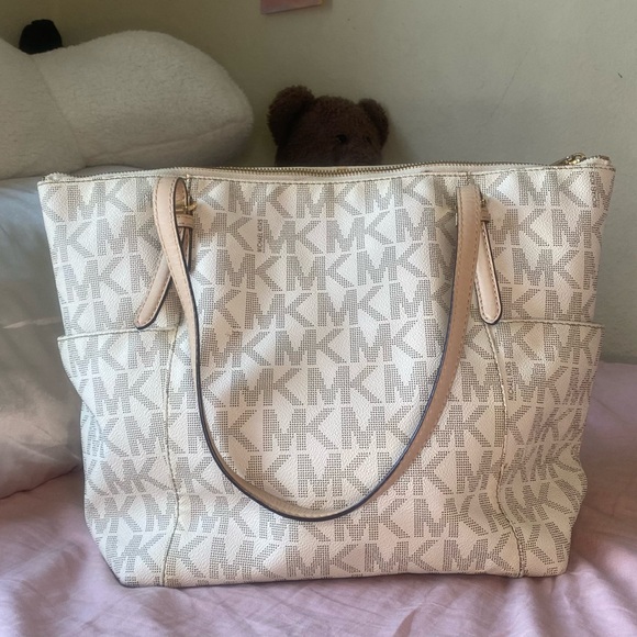 Michael Kors | Bags | Michael Kors White Tote Bag With Iconic Mk Logo ...